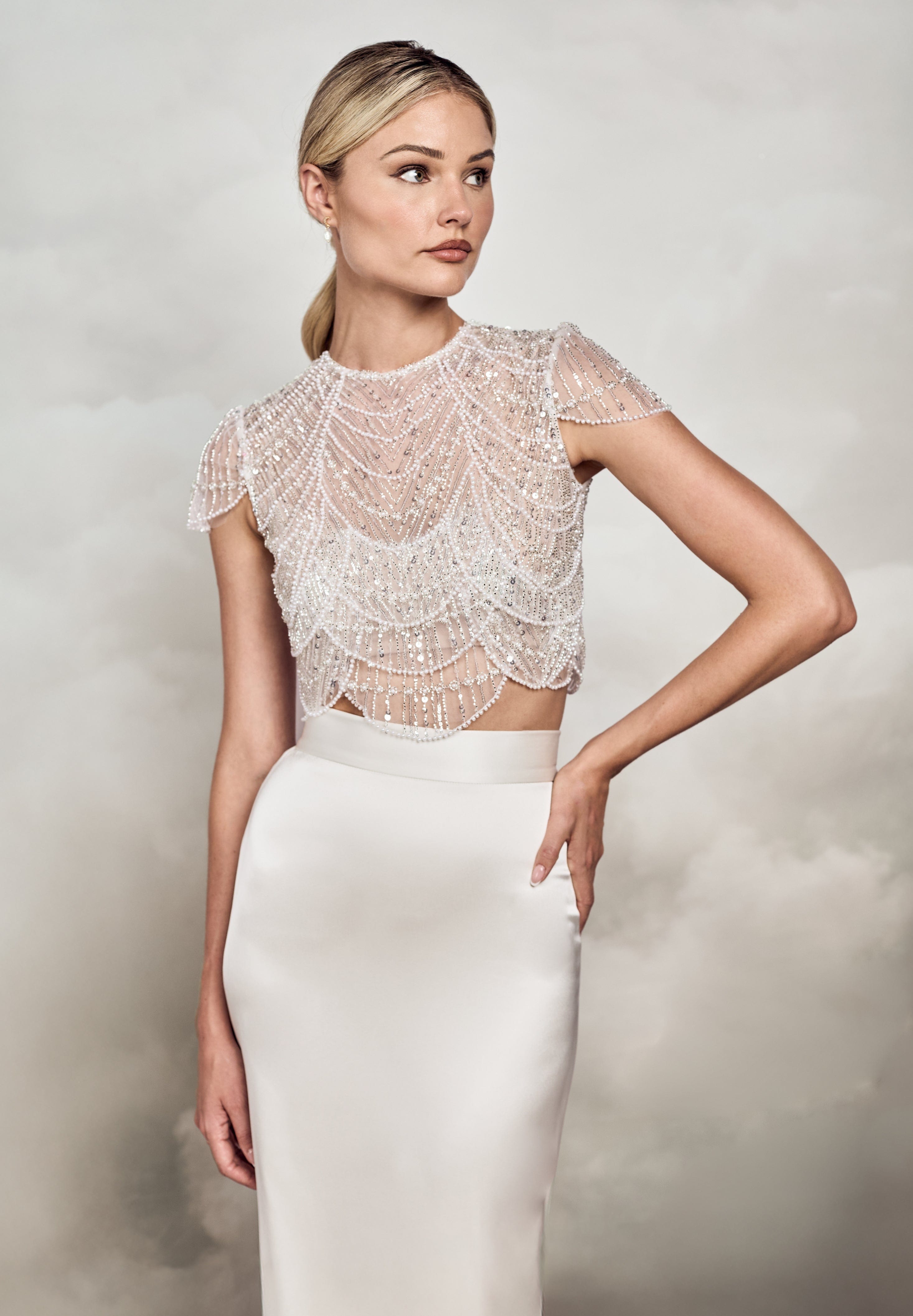 Dawn Top | Silver and Pearl Beaded Lace Bridal Separates Top ...